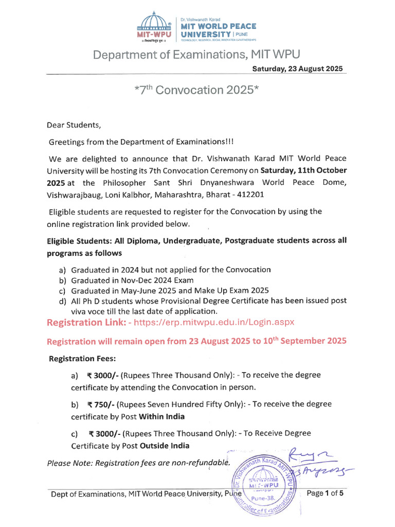 Circular - 7th Convocation 2025 Registration | PDF