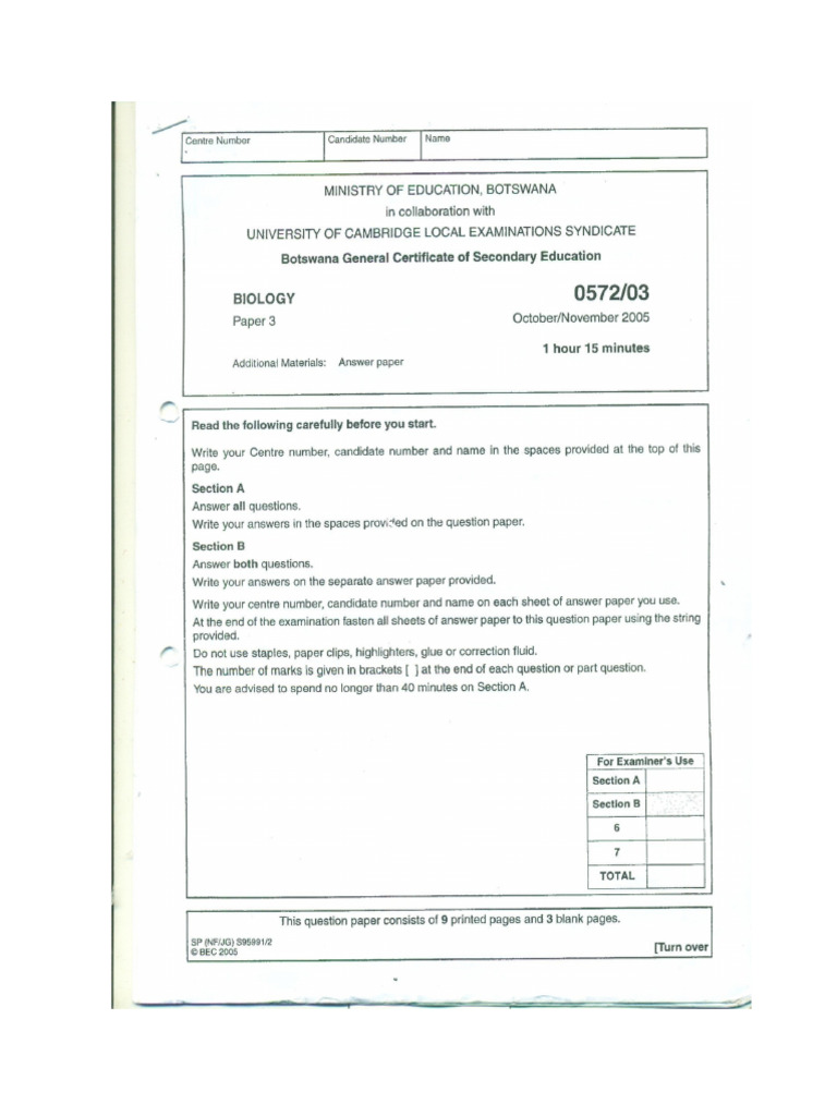 Biology Paper 3 2005 | PDF