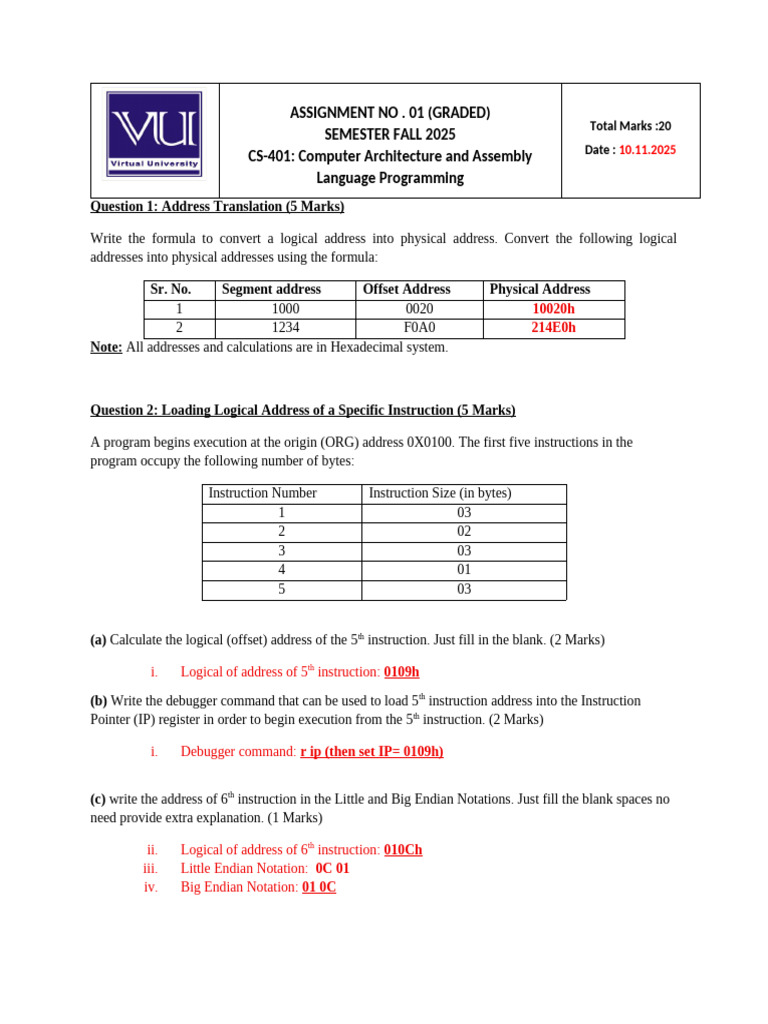 Assembly Language Assignment Fall 2025 | PDF | Computer Program ...