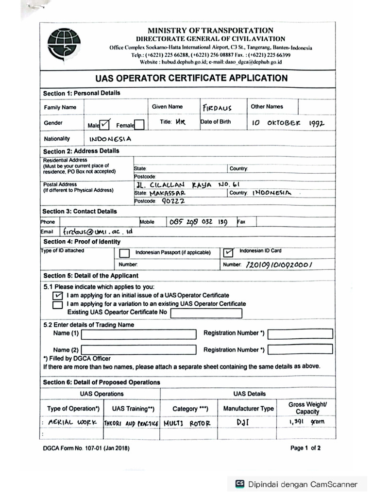GGCA Form No.107-01 UAS Operator Certificate | PDF