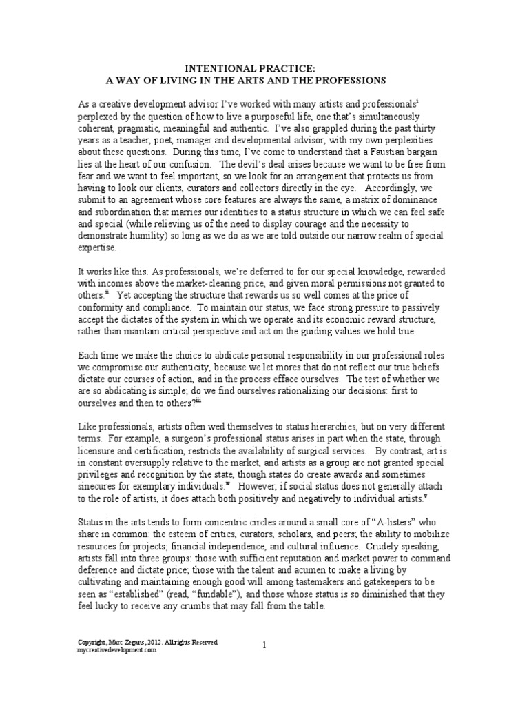 The Idea of Intentional Practice in The Arts and in The Professions ...