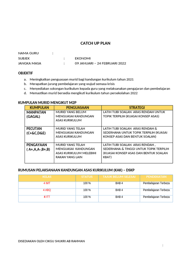 Catch Up Plan Ekonomi | PDF
