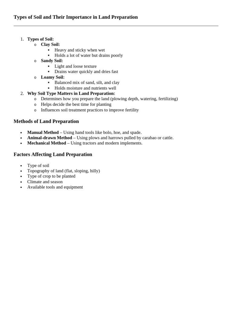 Soil Types and Land Preparation Guide | PDF