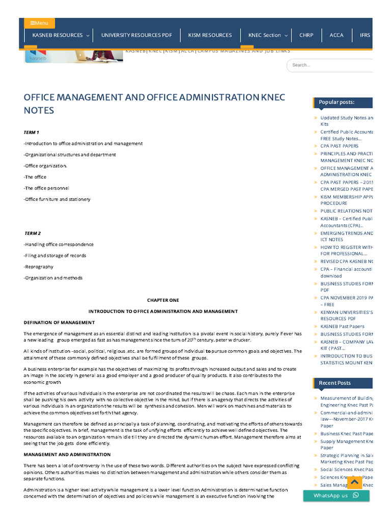 KNEC Office Management Notes PDF | PDF | Decentralization