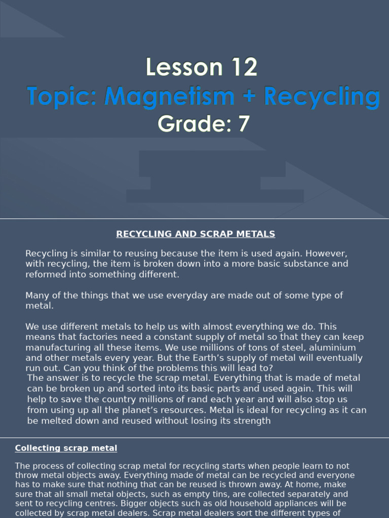 Technology Week 2 Term 3 Recycling and Scrap Metals | PDF | Scrap ...
