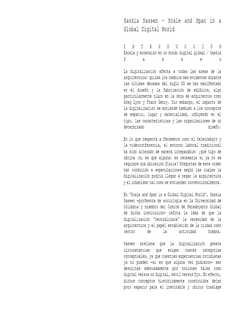 Sassen Scale and Span Translation PabloAstroza | PDF | Globalización ...