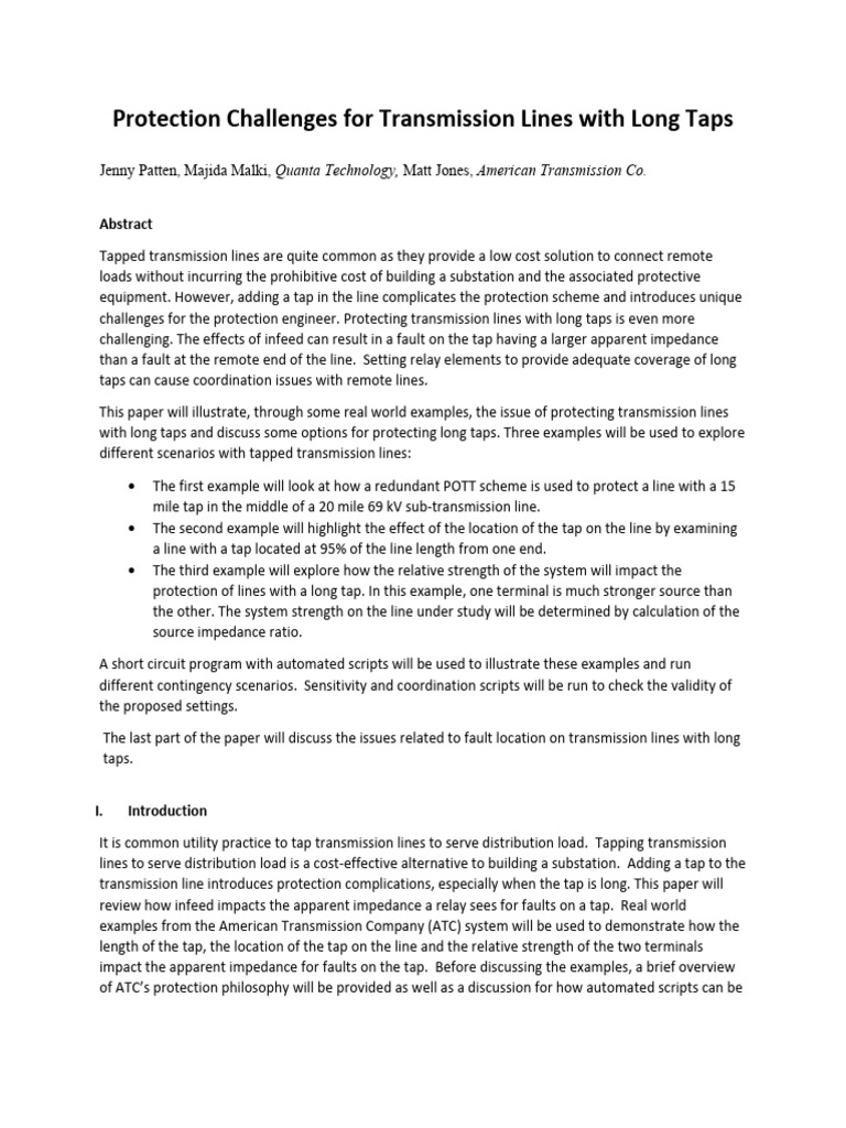 Protecting Long Tap Transmission Lines | PDF | Electric Power | Electronics
