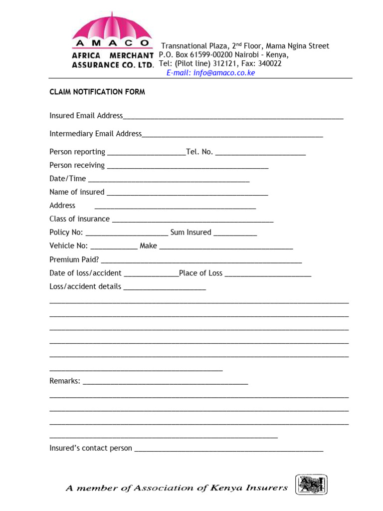 Claim Notification Form Template | PDF