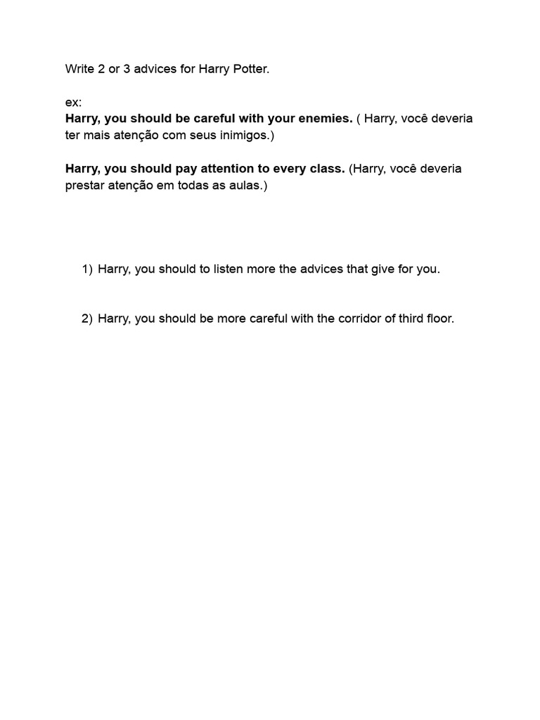 Write 2 or 3 Advices For Harry Potter | PDF