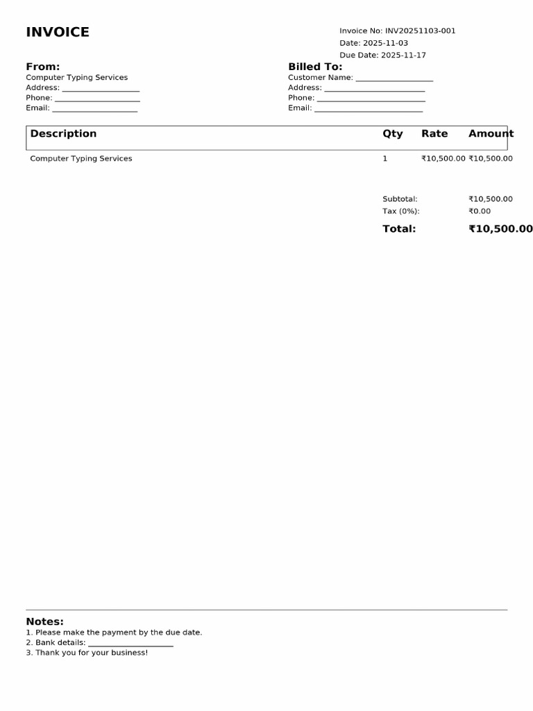 Invoice Computer Typing 10500 | PDF