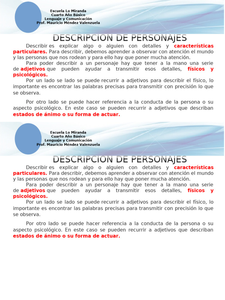 Descripción de Personajes | PDF