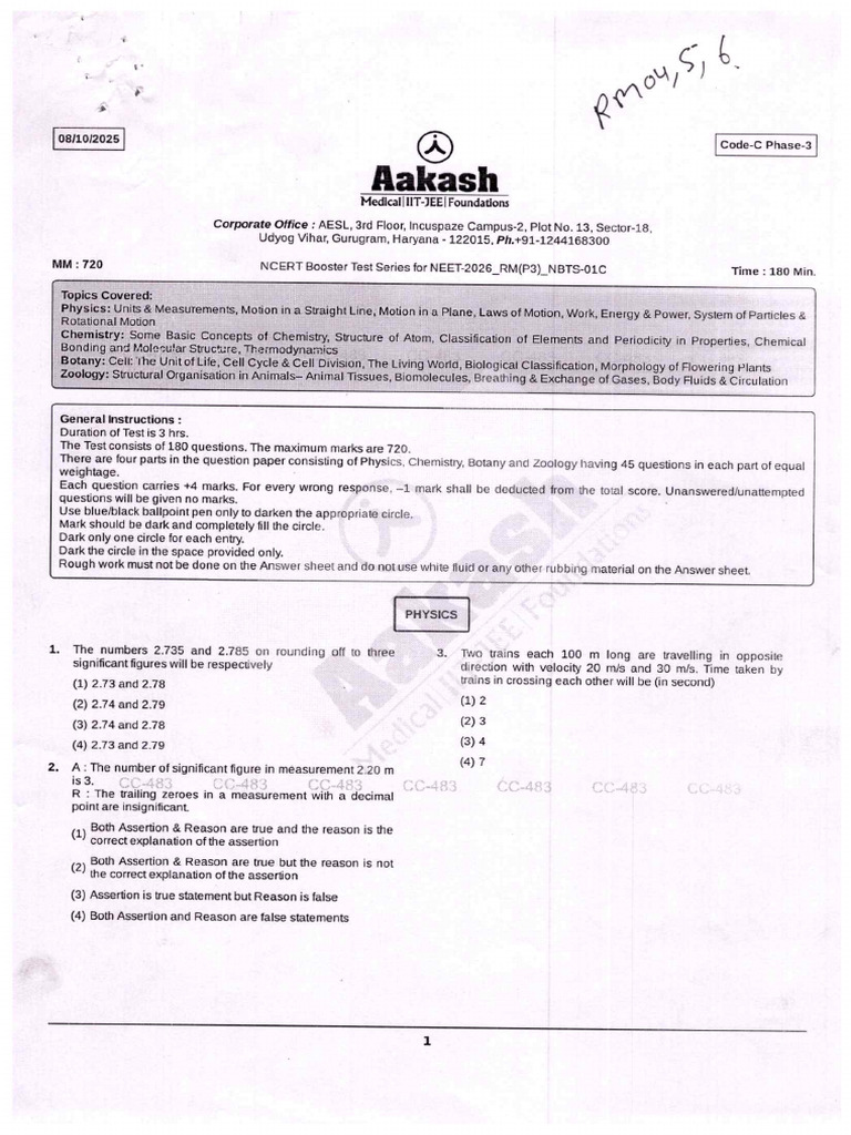 Test Paper For Neet | PDF