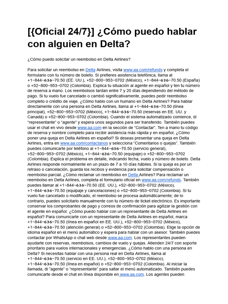 ( (Oficial 24/7) ) ¿Cómo Puedo Hablar Con Alguien en Delta? | PDF ...