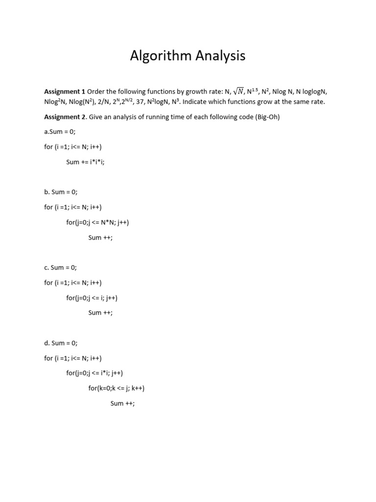HomeWork 2 Algorithm Analysis | PDF