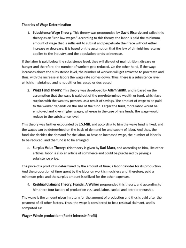 Wage Determination Theories Explained | PDF | Labour Economics | Living ...