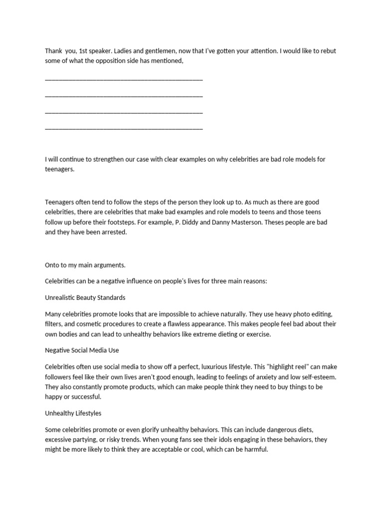 Celebrities as Negative Role Models | PDF