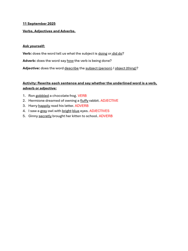Understanding Verbs, Adjectives, Adverbs | PDF