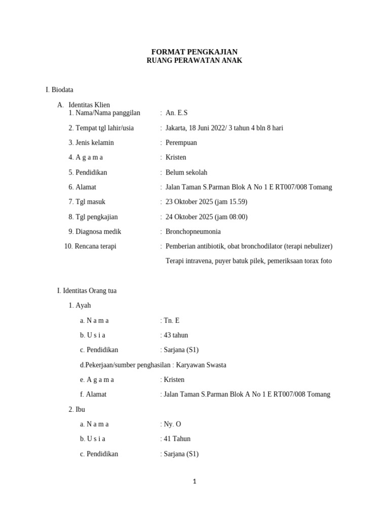 Pengkajian Anak Kasus Stase Anak Bronchopneumonia-1 | PDF