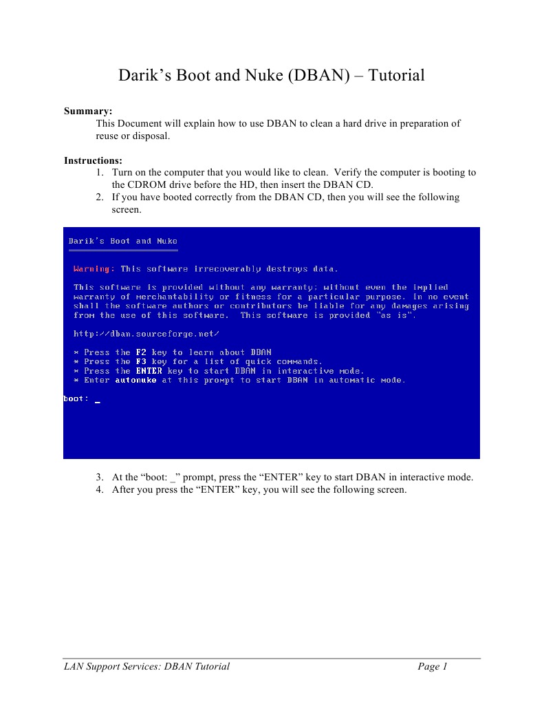DBAN Tutorial | PDF | Tutorial | Booting