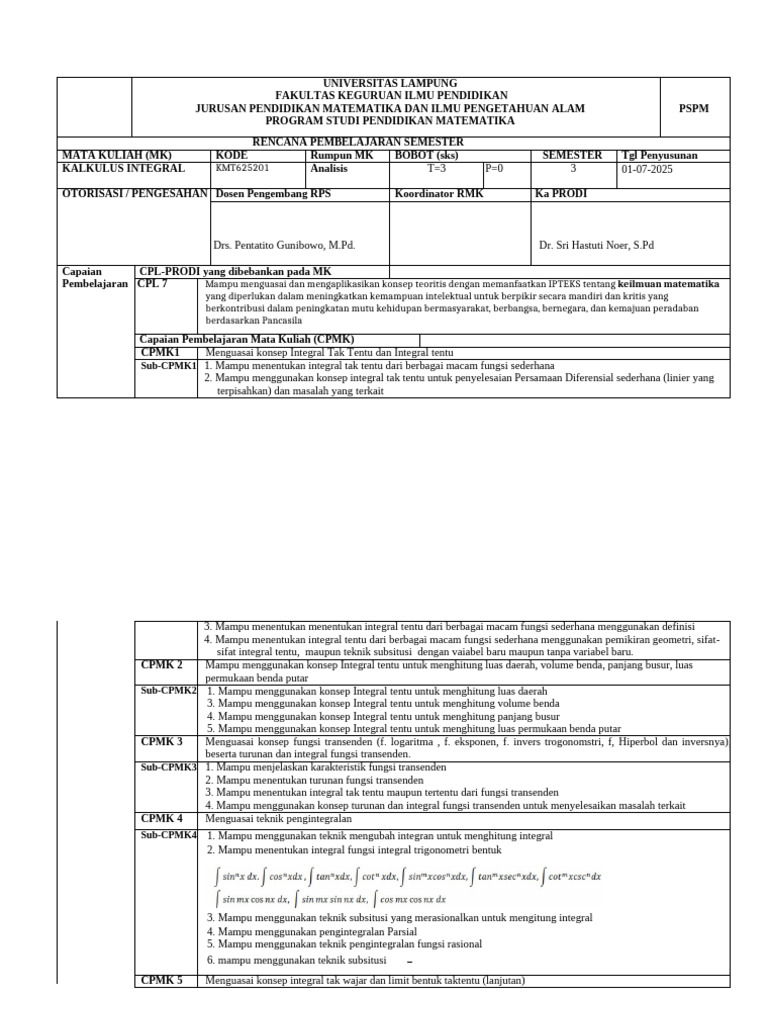 3. Rps Kalkulus Integral 2025-2026 | PDF