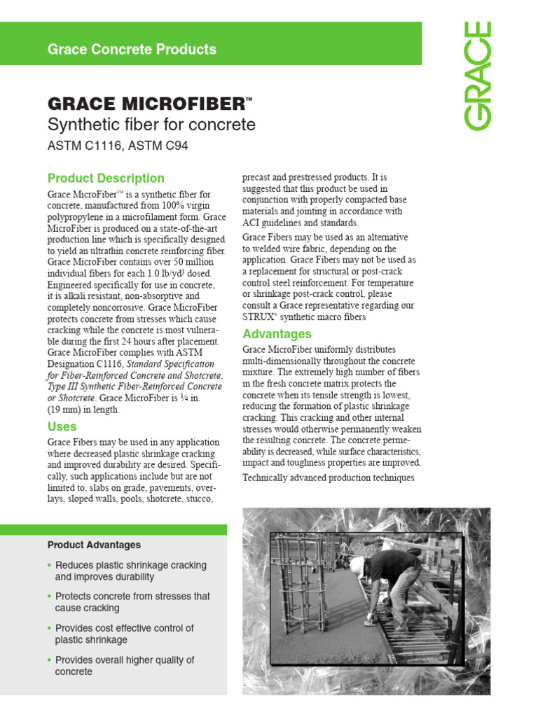 Grace MicroFiber for Concrete Reinforcement | PDF | Concrete | Fibers