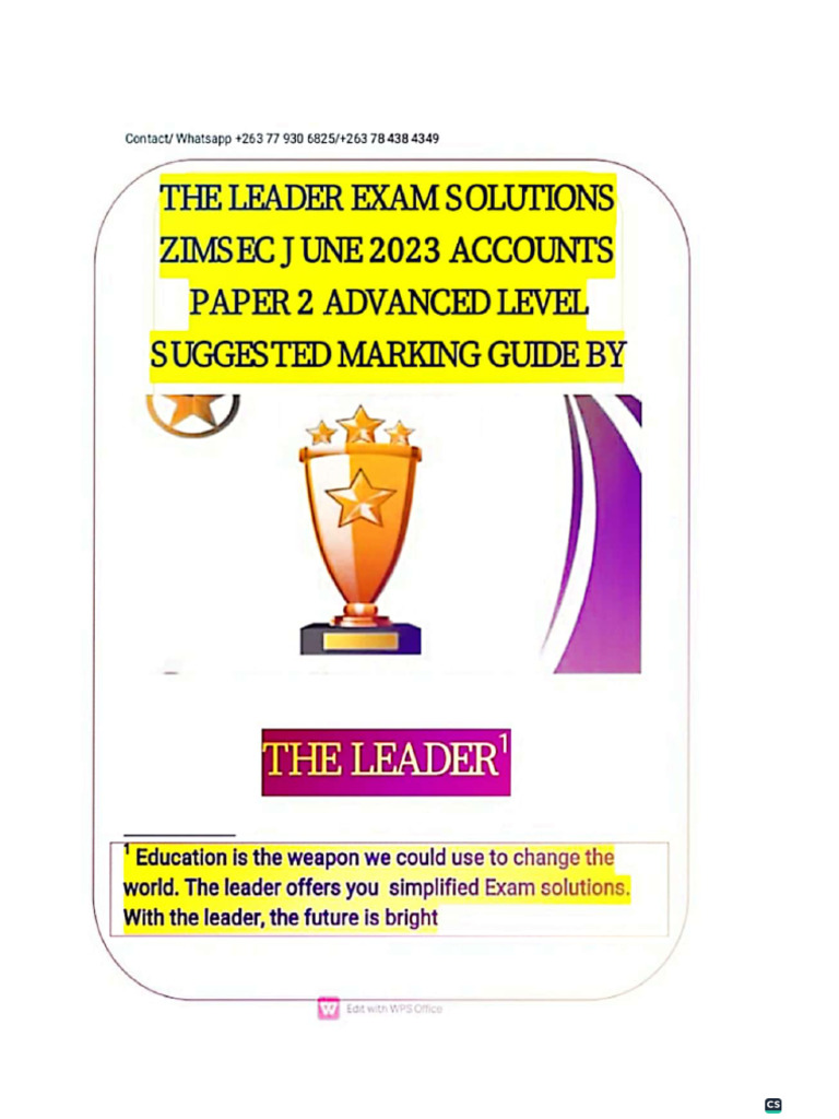 June 2023 A Level Accounting MG - The Leader Exam Solutions | PDF