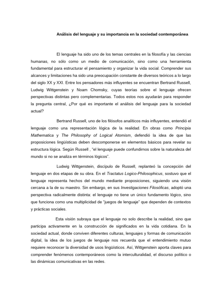 Importancia del Análisis del Lenguaje | PDF | Bertrand Russell | Noam ...