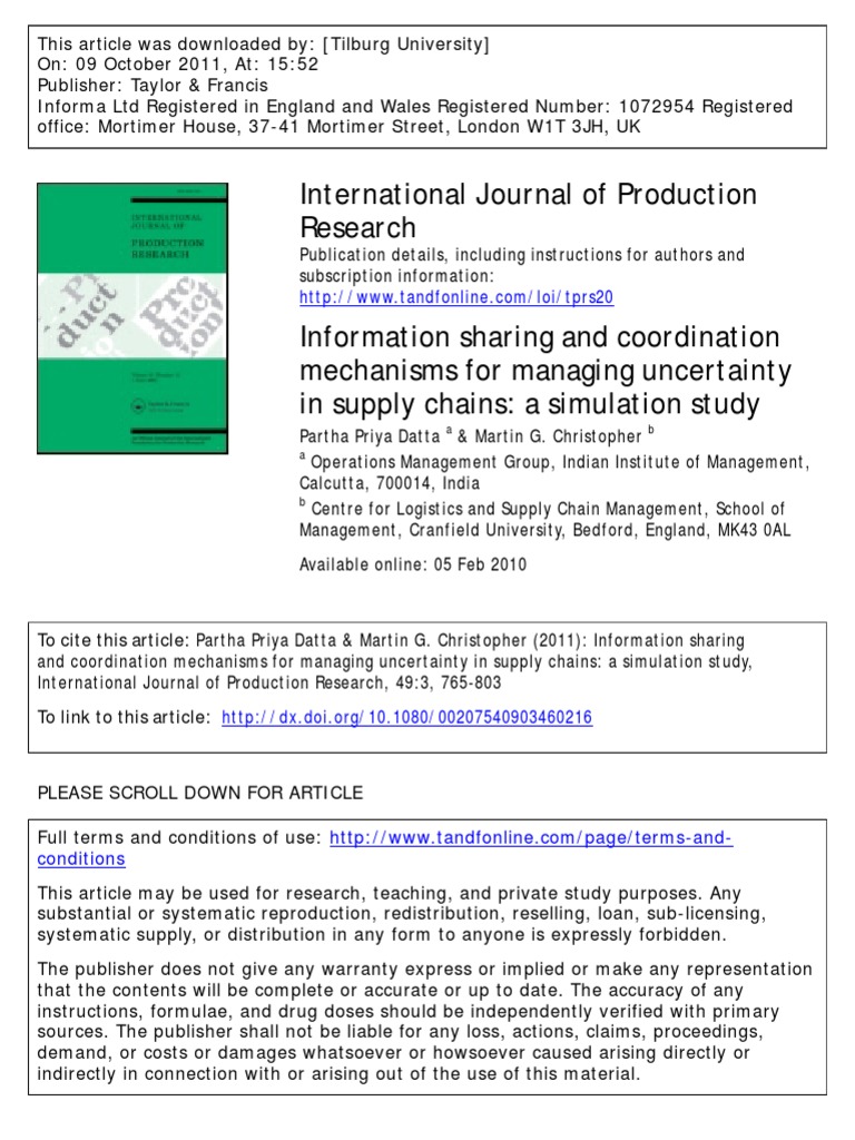 Information Sharing And Coordination Mechanisms For Managing