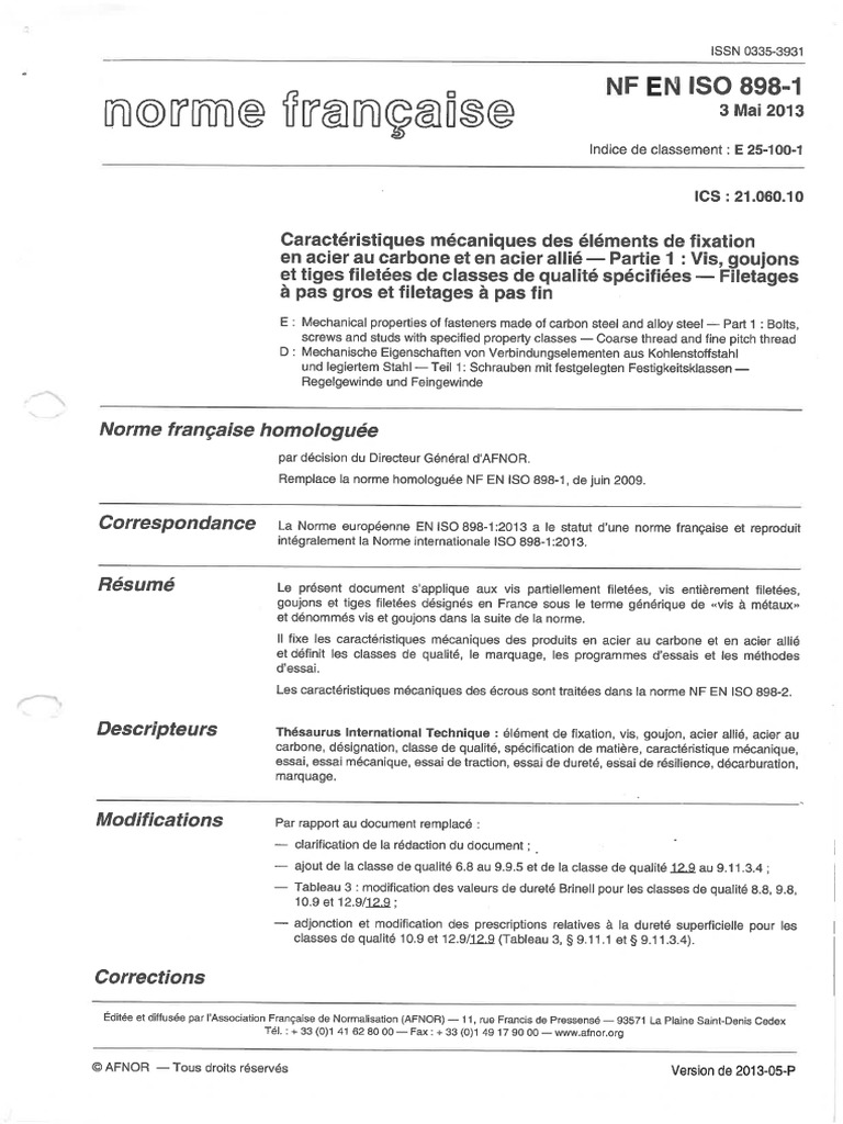 ISO 898-1-2013 Caract. Meca - Pt1 Vis, Goujon,.... | PDF