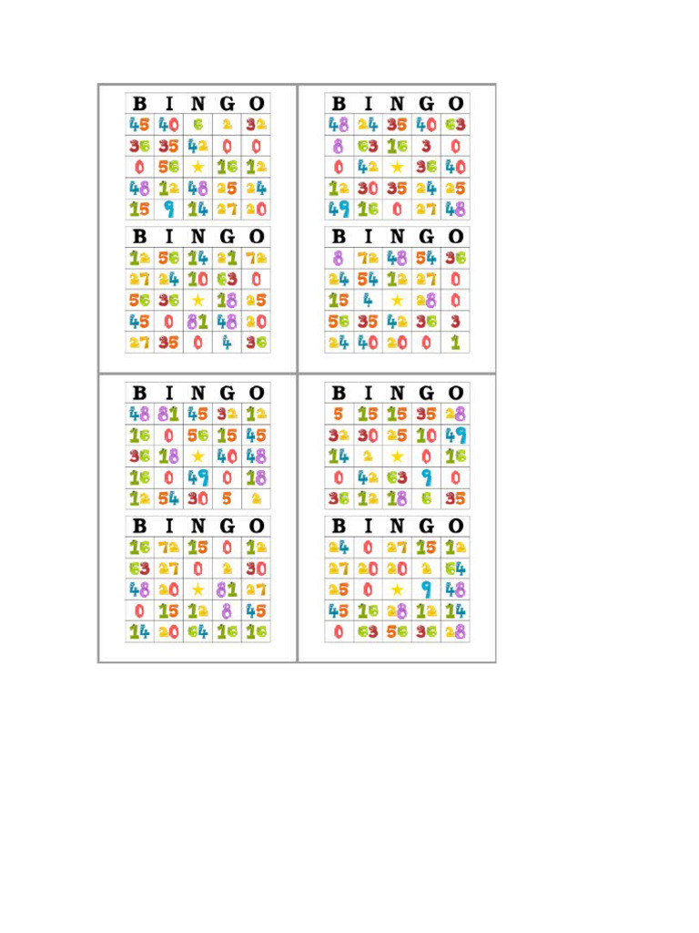 Bingo de Multiplicación: Guía de Juego | PDF | Multiplicación