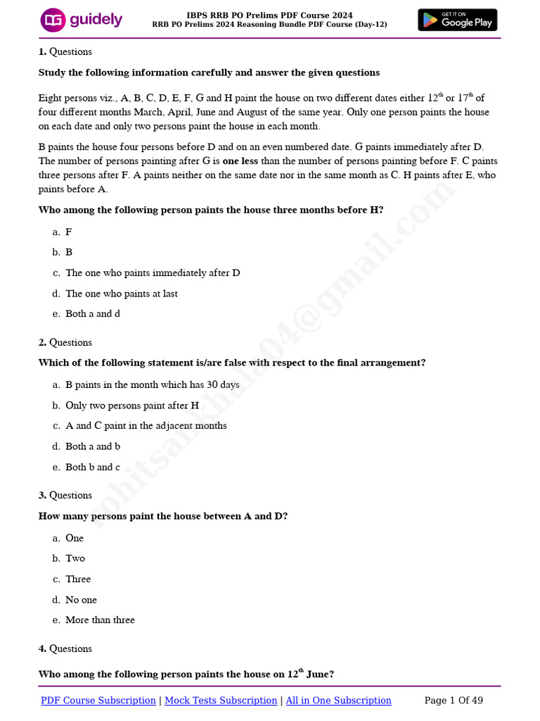 RRB PO Prelims 2024 Reasoning Bundle PDF Course (Day-12) | PDF