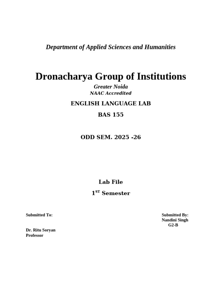 English Language Lab File - BAS 155 | PDF