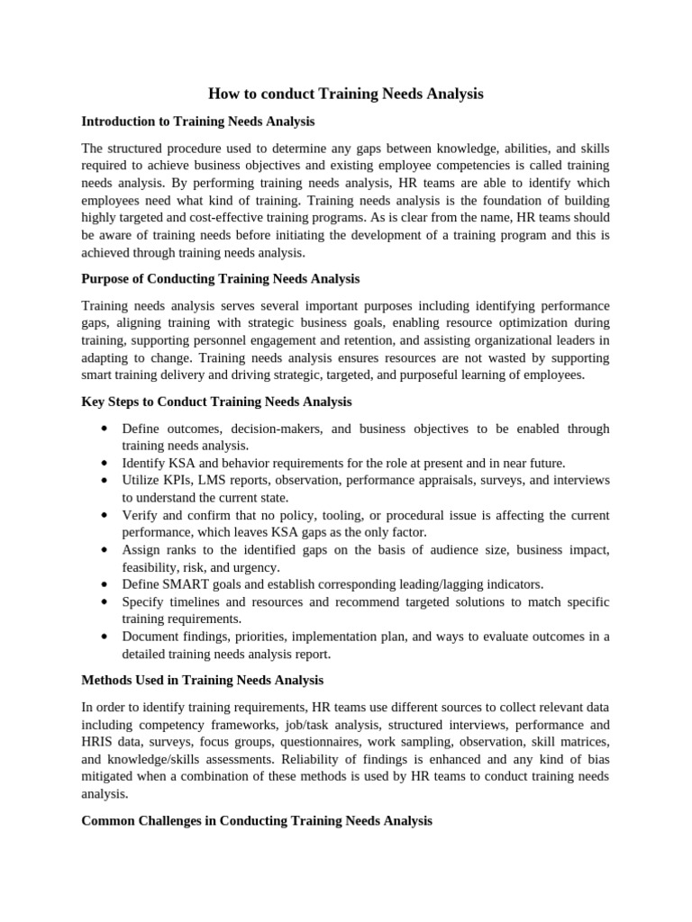 How to Conduct the Training Needs Analysis | PDF | Business