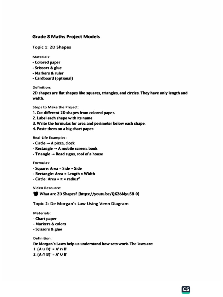8th Maths Project 2024-25 | PDF