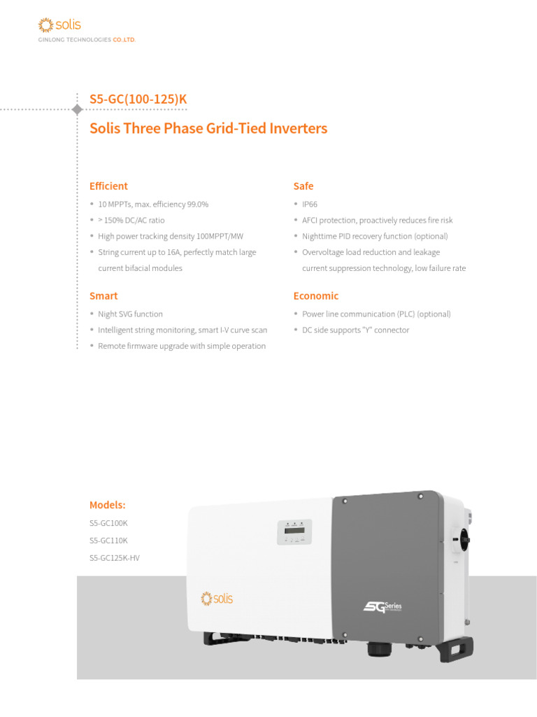 Solis 125kW Inverter Specifications | PDF | Power Inverter | Electrical ...