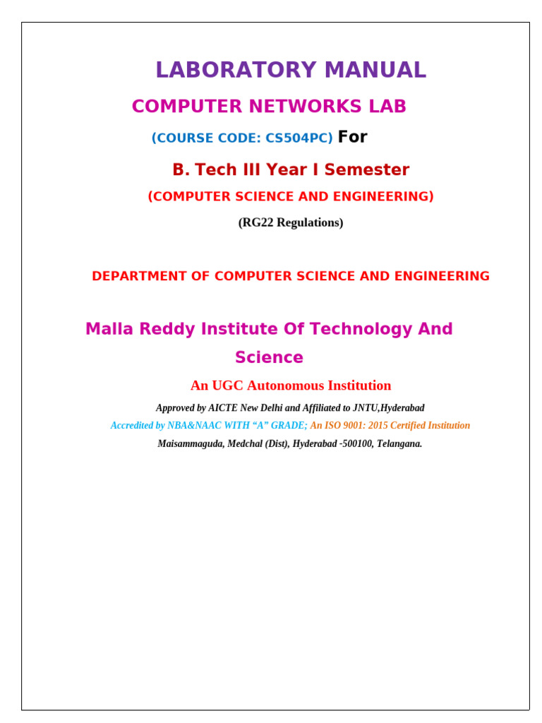 CN LAB MANUAL - R22 - Final | PDF | Transmission Control Protocol | Network Congestion