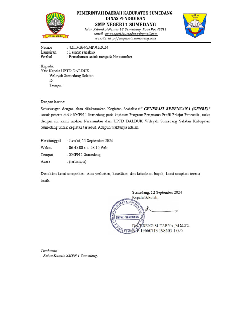 Surat Permohonan Narsum | PDF