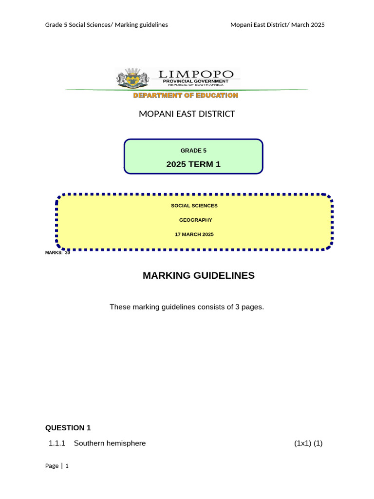 Grade 5, Social Sciences GEOG, MG, Term1 2025 | PDF | Earth Sciences ...