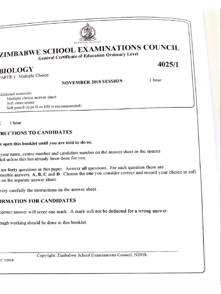 November 2018 Biology o Level | PDF