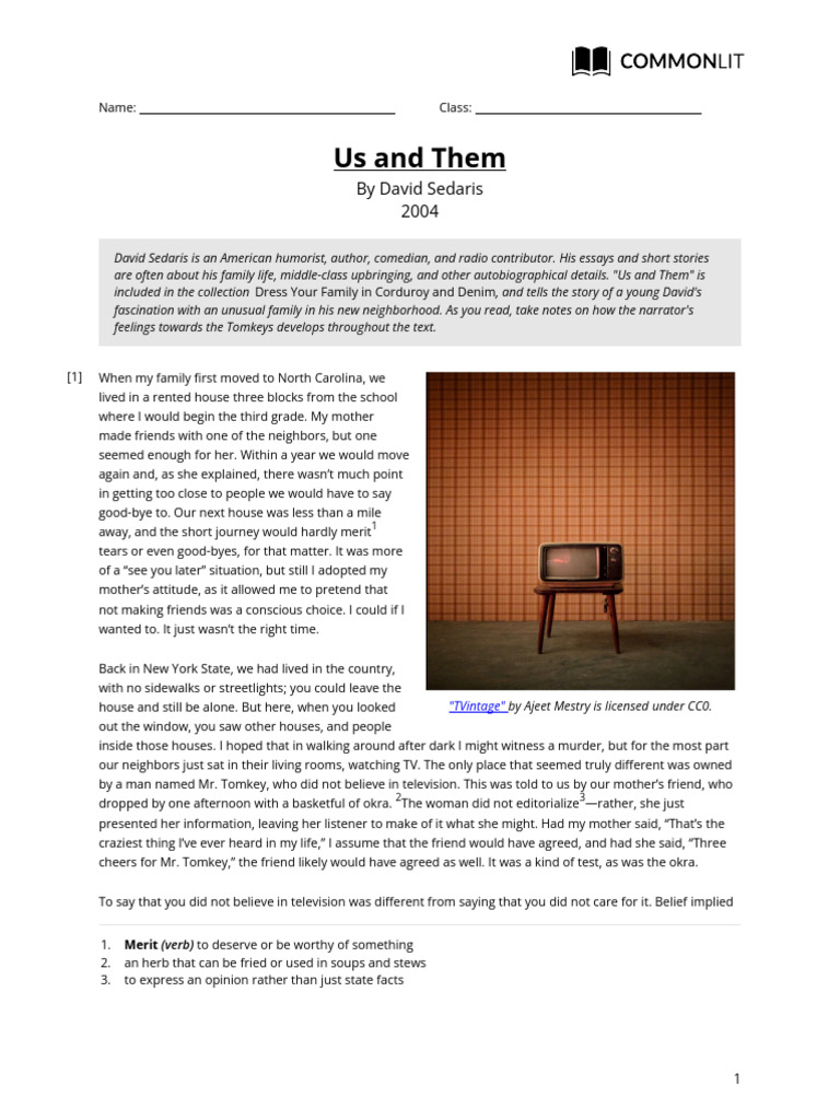 David Sedaris' "Us and Them" Analysis | PDF