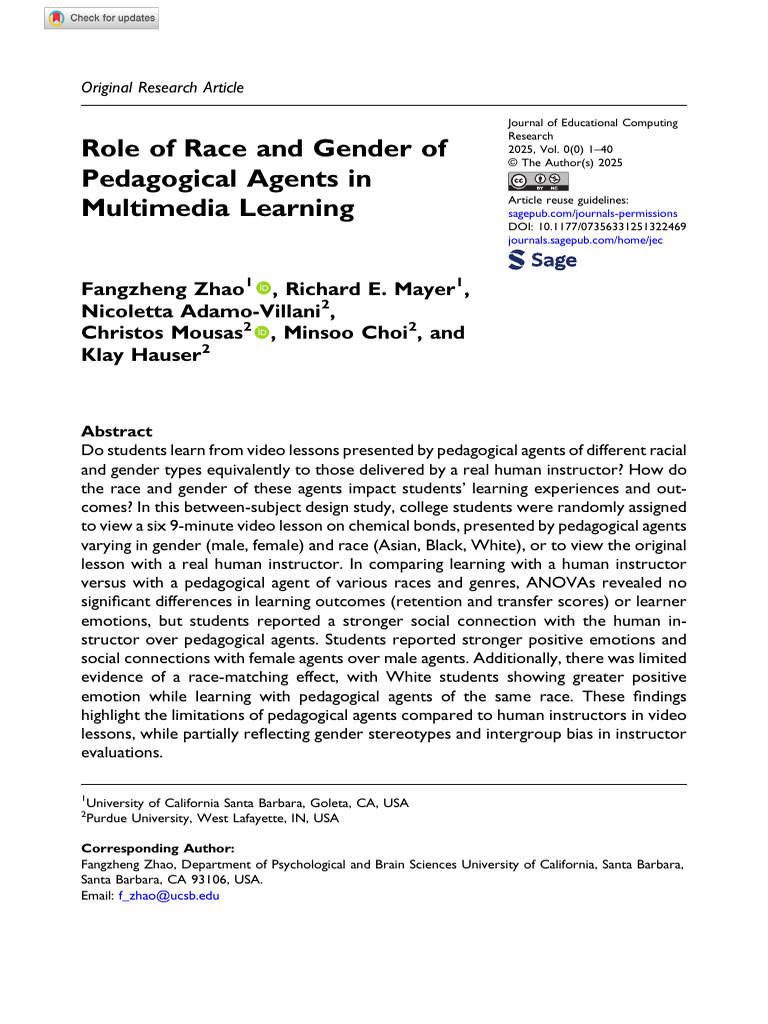 Race and Gender in Multimedia Learning | PDF | Stereotypes | Learning