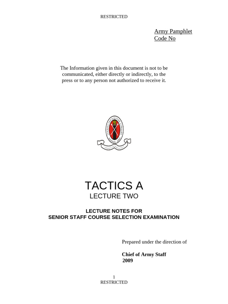 Tactics A (Lecture Two) | PDF | Land Mine | Armoured Fighting Vehicles