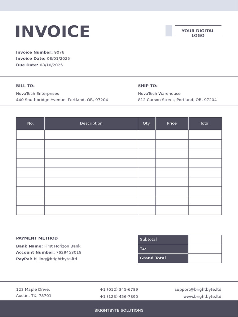 Editable Digital Invoice 20834 | PDF