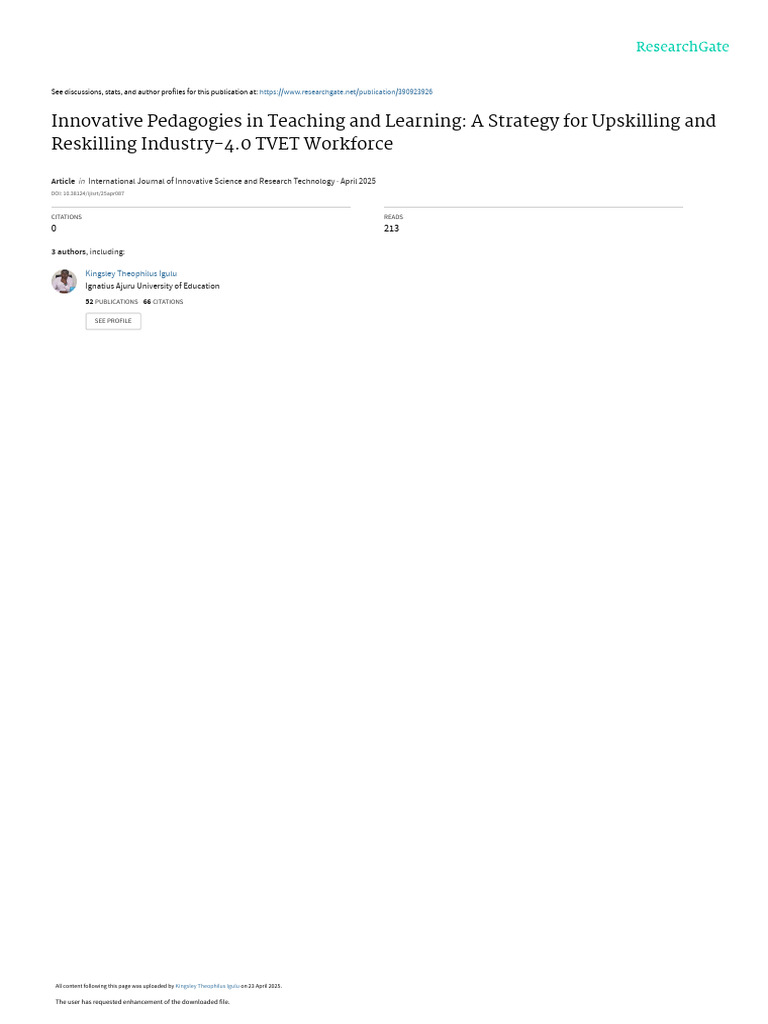 Innovative Pedagogies in Teaching and Learning a Strategy for Upskilling and Reskilling the ...