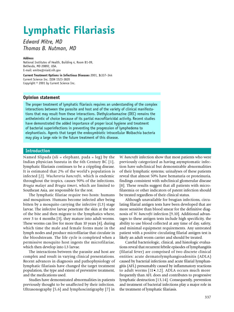 Lymphatic Filariasis | PDF | Immunology | Clinical Medicine