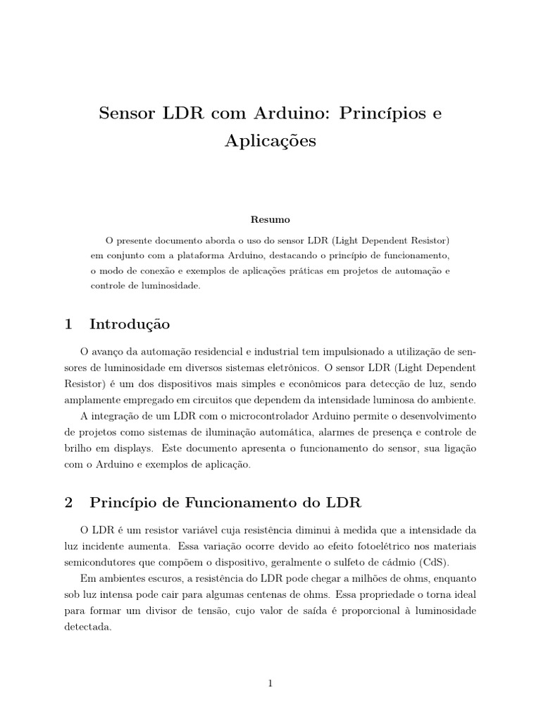 Sensor LDR com Arduino: Guia Prático | PDF | Arduino | Resistor