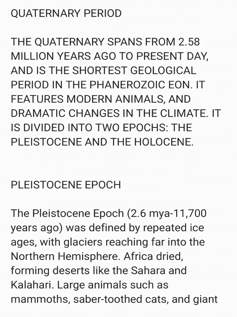 Quaternary Period - Pleistocene and Holocene Epoch | PDF