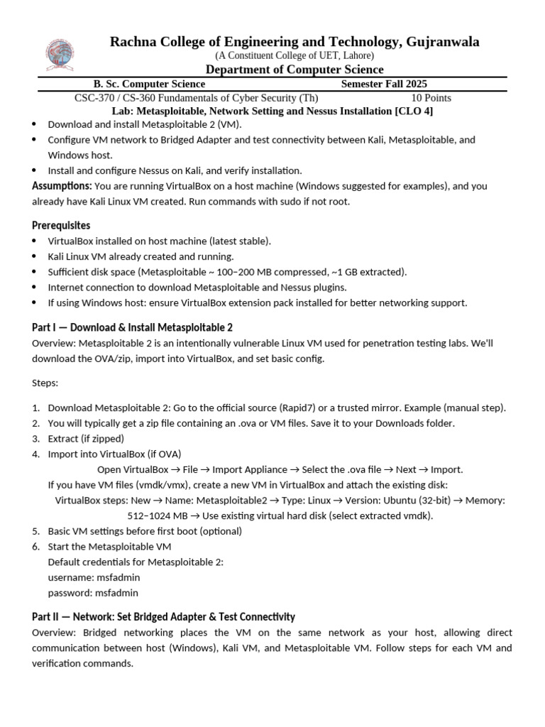 Cyber Security Lab Setup Guide | PDF | Virtual Machine | Computer ...