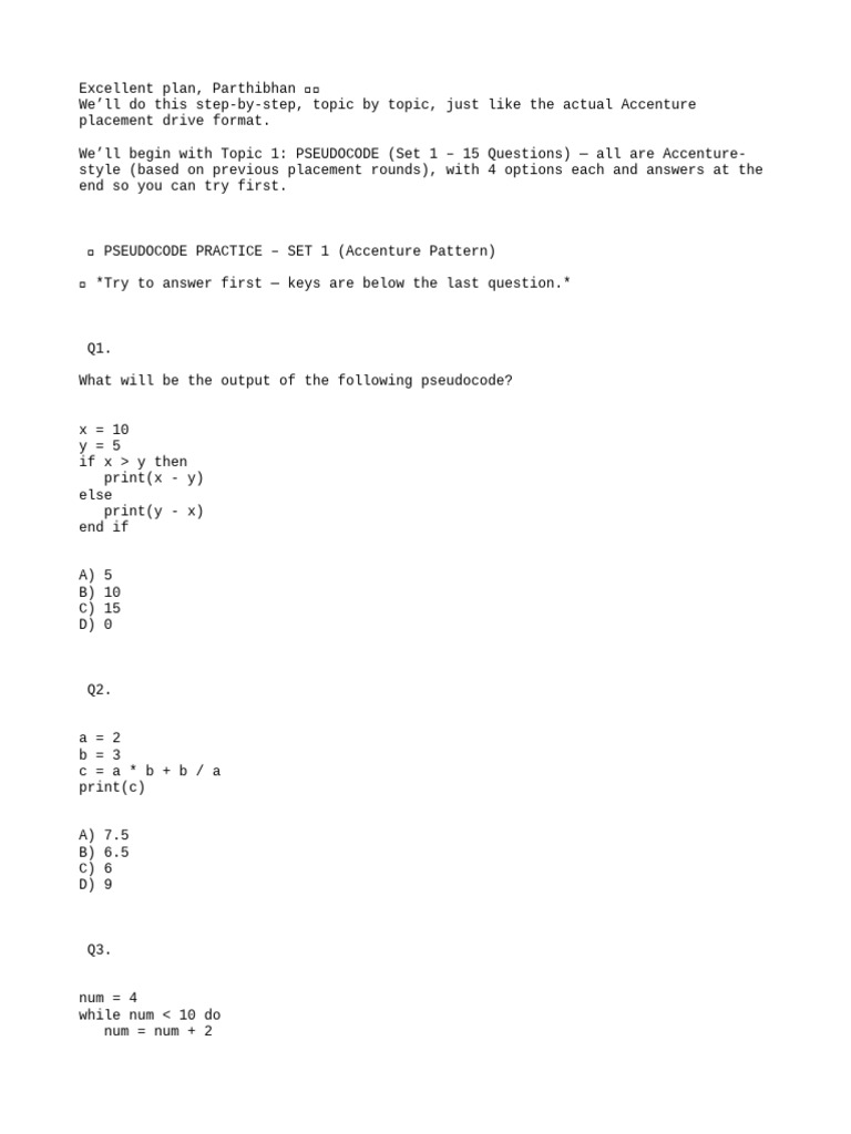 Pseudocode Practice Set 1 | PDF