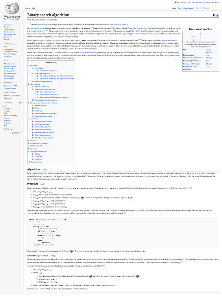 Binary Search Algorithm - Wikipedia | PDF | Algorithms And Data ...